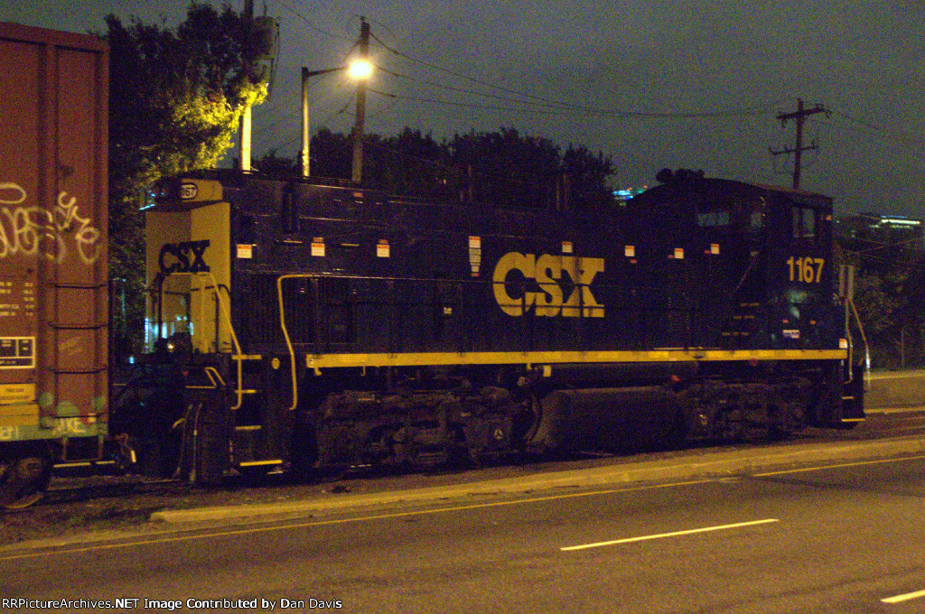 CSX MP15AC 1167 tied down at Delaware Avenue.
